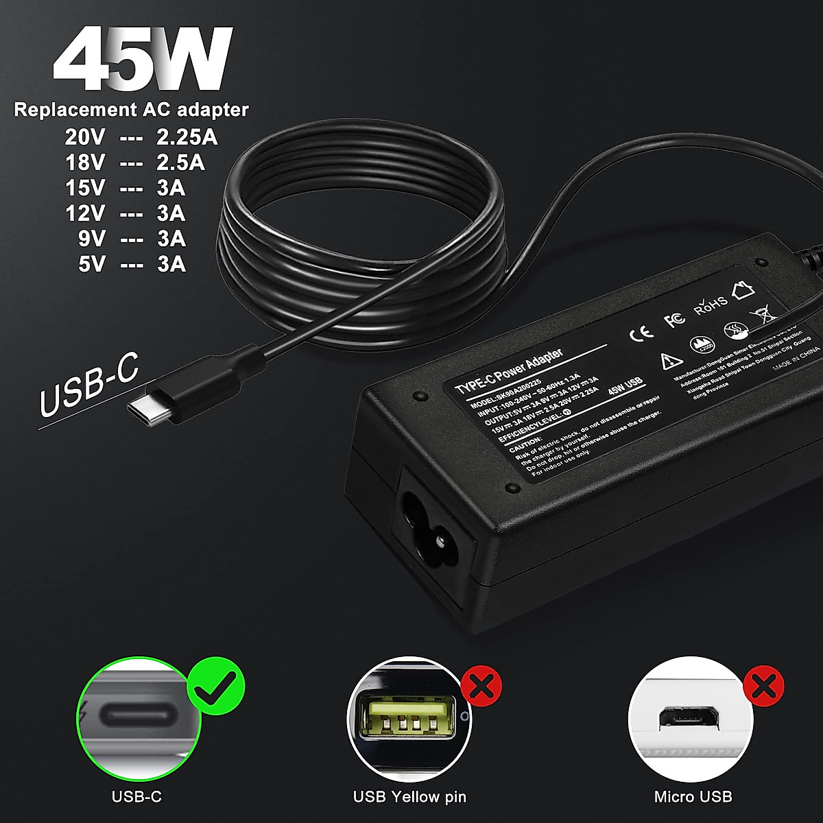 45W USB-C Chromebook Charger for Acer - Fit for Acer Chromebook Spin 11 13 15 CP311 CP713 CP315 CP311-2H CP311-1H CP311-1H-C1FS, CP315-1H 1H-P1K8 Type C Power Adapter Supply Cord