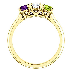 Family Mothers Ring 3 Birthstones Solid 10k White or Yellow or Rose Gold (yellow-gold, 6.5)