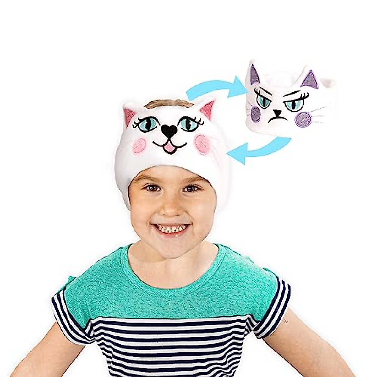 CozyPhones Over The Ear Bluetooth Headband Headphones - Kids Wireless Headphones Volume Limited with Thin Speakers & Super Soft Fleece Headband - Happy and Sad Cat