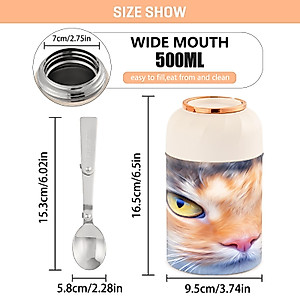 CUPADA Pretty Kitten Cute Food Jar, Lovely Cats Pets Insulated Hot Food Jars Vacuum 17OZ with Folding Spoon for Work Trip Picnic Camping