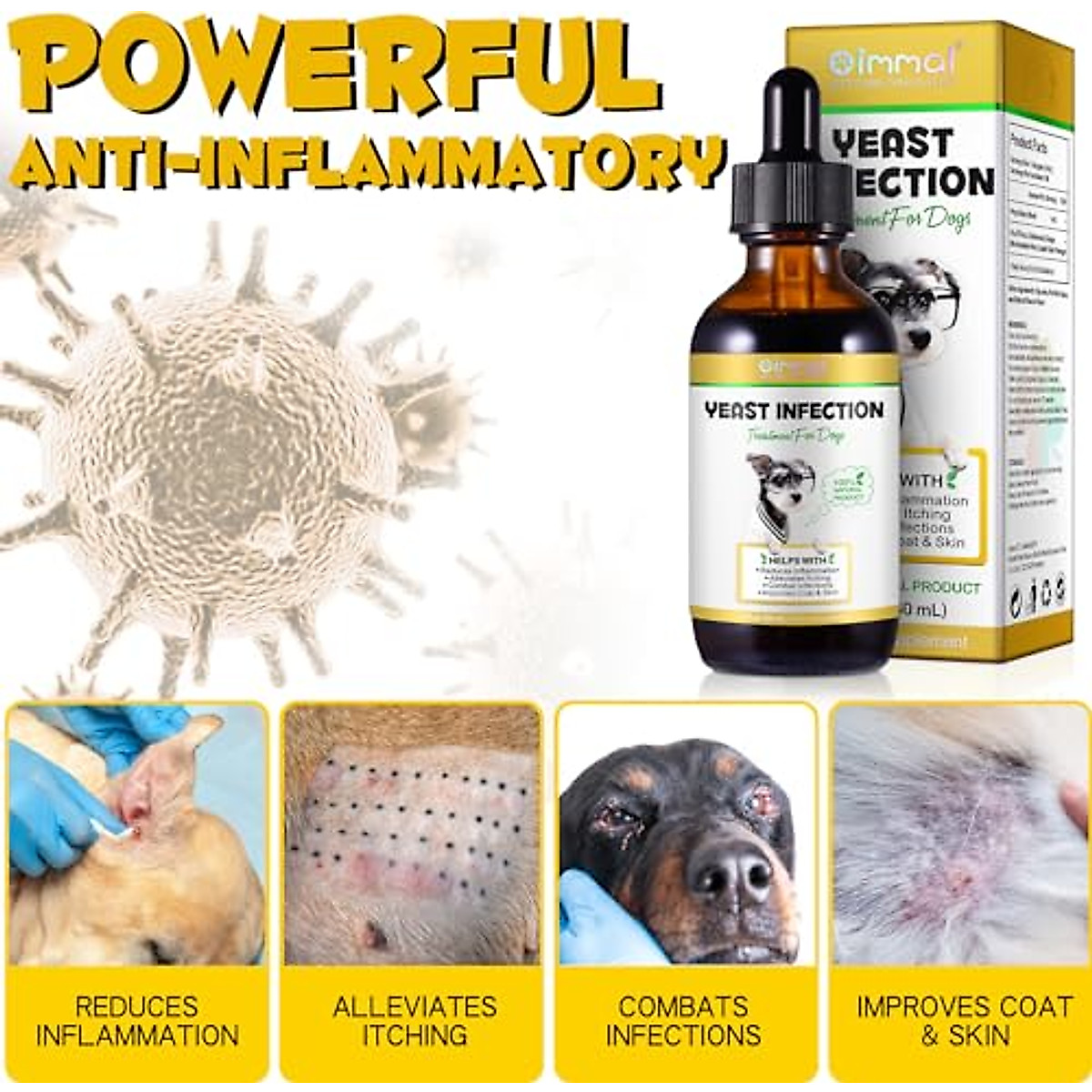 Dog Yeast Infection Treatment, 4 Fl Oz Natural Yeast Infection Treatment for Dogs Supports Dog Skin Itch Relief, Dog Ear Infection & Allergy Relief, Pet Supplies Dog Ear Care, Bacon Flavor - 2 x 60ml