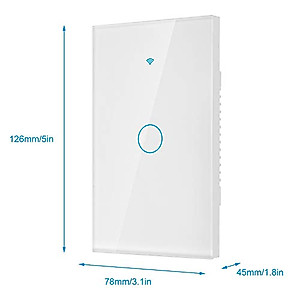 WiFi Touch Screen Switch, Remote Switch with Highly Sensitive Touch Keys, Suitable for Alexa Google, 1-Way AC(White)