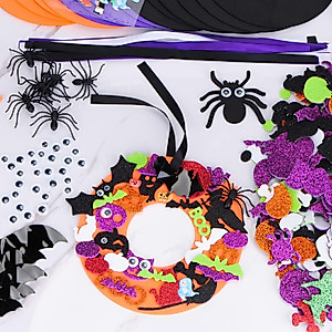 26 Sets Halloween Crafts Foam Wreath Craft Kits DIY Halloween Wreath with Self-Adhesive Pumpkin Ghost Bats Shape Craft Stickers Fall Thanksgiving Halloween Seasonal Sign Decoration
