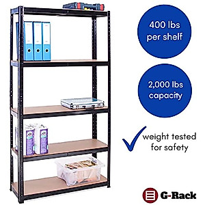 Garage Shelving Units: 71 x 35 x 18 inches | Heavy Duty Racking Shelves for Storage - 1 Bay, Black 5 Tier (400 lbs Per Shelf), 2000 lbs Capacity | for Workshop, Shed, Office | 5 Year Warranty