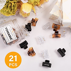 YOHAMA 21 pcs Small Hair Clips Retangle 1 in Tiny Claw Clips Mini Jaw Clips Strong Grip for Women and Girls Fixed Bangs Make Up, Children Hair Accessories Design Hairstyles.