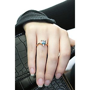 Heartland By Beverley Mitchell 10K Rose Gold 7mm Square Cut Teal Lab-Created Alexandrite & Lab-Created White Sapphire Cathedral Statement Ring - Size 8