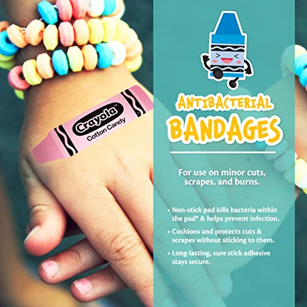 Crayola Shaped Antibacterial Kids Bandages, 100 CT | Great for Birthdays, Party Supplies, Stickers, Stocking Stuffer or White Elephant Gift | Adhesive Bandages for Minor Cuts, Scrapes, & Burns