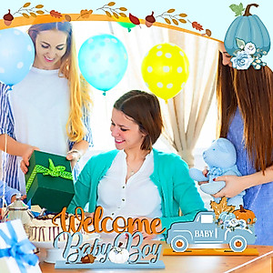 6 Pcs Fall Little Pumpkin Party Decorations Pumpkin Wooden Centerpieces Blue Boy Maple Table Toppers First Birthday Table Centerpieces a Little Pumpkin Baby Boy Table Decor for Boys Fall Party