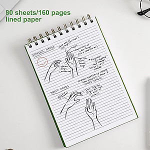 Yoment Top Spiral Notebooks,Top Bound Notebooks Lined 6"x 9",College Ruled Waterproof Cover Notepad,80 sheets(160 Pages),Durable Meeting Notebook for School and Office Business,Green