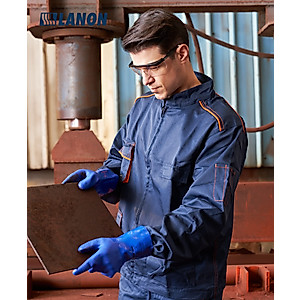 LANON PVC Chemical Resistant Gloves, Heavy-Duty Rubber Gloves, Acid, Alkali and Oil Protection, Non-Slip, Blue, Large