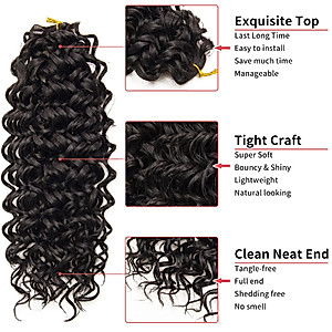 GoGo Curl Curly Crochet Hair for Women Water Wave Crochet Hair Deep Wave Braiding Hair Bohemian Crochet Braids Synthetic Hair Extensions (18 inch(Pack of 6), 1B Natural Black)