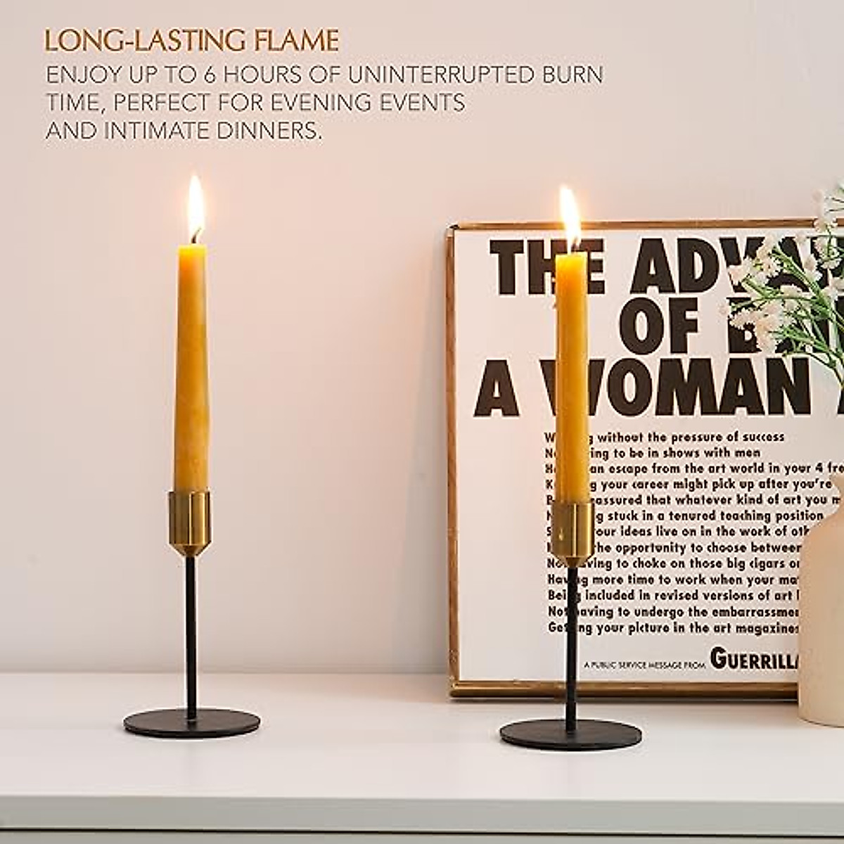 12 Dripless 8" Long Beeswax Taper Candles, 100% Natural Beeswax Taper Candles, Smokeless Tall Candlesticks, Decorative Long Burning Time, Drip Free Beeswax Candle Sticks for Home, Wedding, Dinner, etc