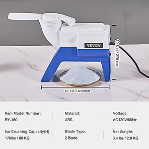 VEVOR Ice Crushers Machine, 176lbs Per Hour Electric Snow Cone Maker with 2 Blades, Shaved Ice Machine with Cover, 220W Ice Shaver Machine for Margaritas, Home and Commercial Use