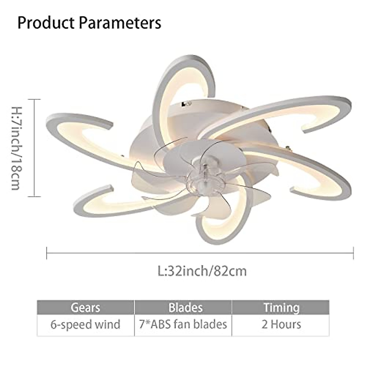 ARYROYAL Modern Indoor Recessed Ceiling Fan with Light, Dimmable Ceiling Fan with Remote Control, Intelligent Adjustment of 3 Colors of Light and 6 Wind Speeds, Suitable for Bedroom (White)