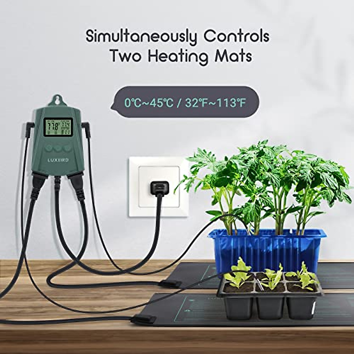 LUXBIRD 2 Pack 10"x 20.75" Seedling Heat Mat and Digital Thermostat Controller Combo Set