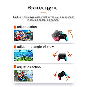 Wireless Switch Pro Controller for Nintendo Switch with Adjustable Turbo Function,Dual Vibration Function,Gyro 6-Axis and High Battery Life. Remote Gamepad Joystick for Switch Console, Red&Blue