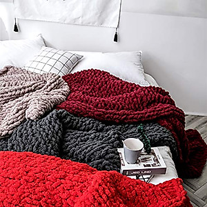 vctops Boho Chenille Chunky Knit Throw Blanket Super Soft Warm Cozy Hand Knit Blankets for Couch Bed Sofa Chair (Red,31"x39")
