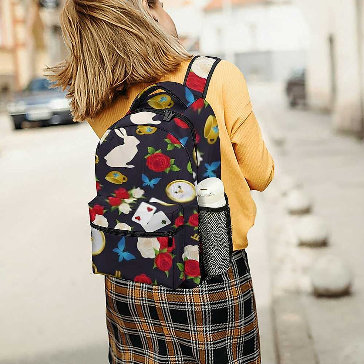 Travel Laptop Backpack Roses Rabbit Wonderland Large Capacity Business Ddurable Water Resistant College Laptop iPad Tablet Bag for Men and Women