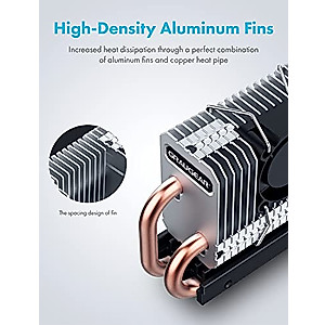 GRAUGEAR M.2 2280 SSD Heatsink, Direct-Touch Heat of Dual Copper Heat Pipes, 25 mm Cooling Fan Built-in PWM Control, Aluminum Plate-Fin Design, Thermal Pads incl. Cooler for M.2 NVMe/SATA[G-M2HP04-F]
