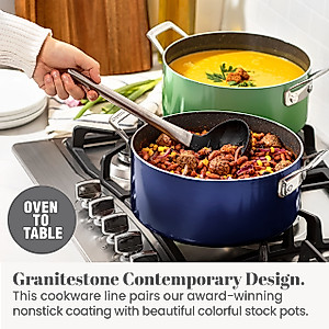 Granitestone Diamond 5 Qt Nonstick Stock Pot Soup Pot Pasta Pot Stew Pot with Tempered Glass Lid-Oven & Dishwasher Safe-100% PFOA FREE - Dark Blue