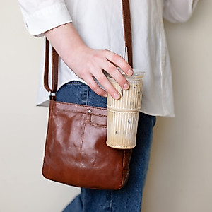 Birchland All Glass Iced Coffee Cup with Lid and Straw, Ribbed Glass Tumbler Set of 2 (18 oz)