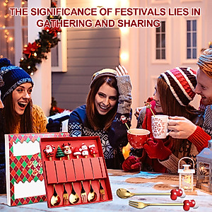 Ganbaro® Christmas Forks and Spoons, Dessert Forks and Spoons, Christmas Cutlery 3 Christmas Spoons and 3 Christmas Forks Stainless Steel Set with Gift Box for Festive Celebrations