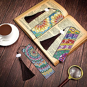 3 Pieces Diamond Painting Bookmark Diamond Tassel Beaded Painting Bookmark DIY Beaded Bookmarks Leather Tassel Bookmark for Valentine's Day Graduation Birthday Embroidery Arts Crafts