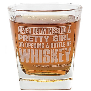 Whiskey Cocktail Glass with Ernest Hemingway Quote, Unique Bourbon Glasses, Perfect, Fun and Ideal Gift for Dads or Grandfather, With Thick Bottom Double Old-fashioned - 10 oz