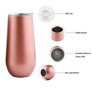 Sivaphe Champagne Flutes 6 Ounce with Lid Stainless Steel Rosegold Insulated Champagne 2 Pack