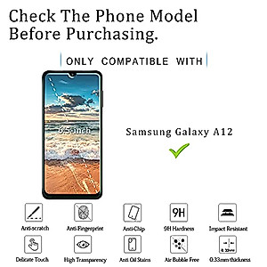 KATIN [2-Pack] Tempered Glass For Samsung Galaxy A12 Screen Protector Anti Scratch, Bubble Free, 9H Hardness, Easy to Install, Case Friendly