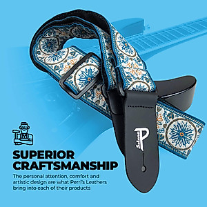 Perris Leather Guitar Strap - The Hope Collection - Mandala Design Polyester Guitar Strap, with Leather Ends - Electric/Acoustic/Bass Guitar Strap - Adjustable Strap From 39″ to 58″ - Blue