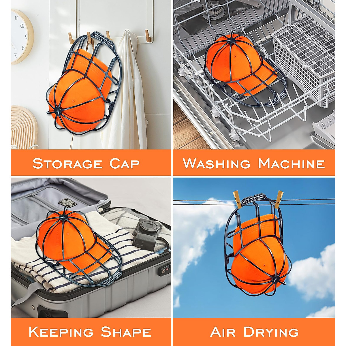 FourHare Hat Washer Cage-Hat Cleaner for Baseball Caps for Washing Machine Fit for Adult, Kid's Baseball Caps, Hat Protector Racks for Washing Machine, 4Pack