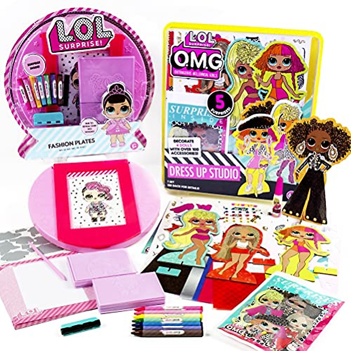 L.O.L. Surprise! 2-in-1 Fashion Design Activity Kits by Horizon Group USA, Includes 2 DIY Fashion Craft Kits, Create 100+ Designs with Fashion Plates, Dress-Up Dolls with Reusable Fabrics & Stickers
