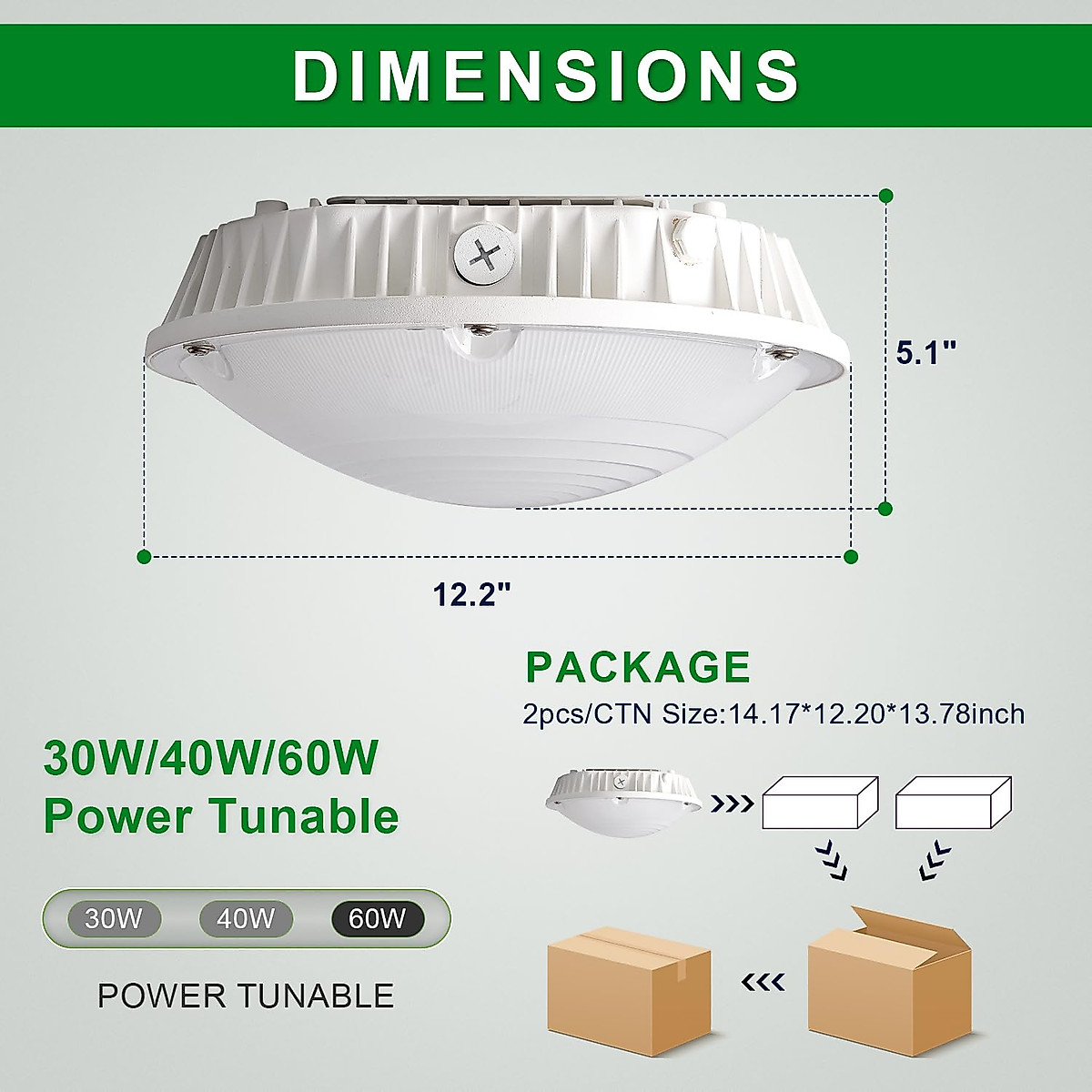 OSTEK LED Canopy Gas Station Light with Motion Sensor 30W/40W/60W 5000K LED Parking carport Lights 90-277V IP65 Commercial Residential Lights DLC & UL Listed