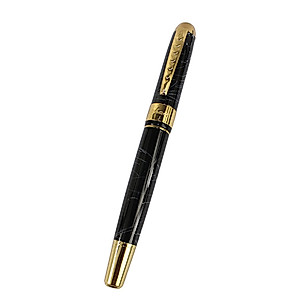 Gullor Luxury Jinhao 250 Balck with White Stripe Art Nib Fountain Pen with Golden Clip - Bent nib