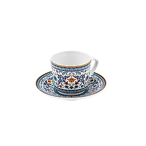 KARACA Beylerbeyi Porcelain Turkish Coffee Cup Set of 6, 12 Piece, 80ml, 6 Porcelain Coffee cups, Espresso Cups with Saucers, Porcelain Design with Blue and White Patterns