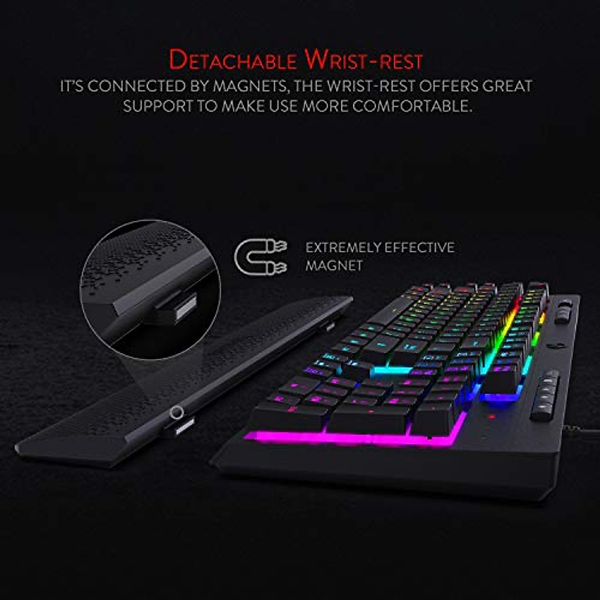 Redragon K512 Shiva RGB Backlit Membrane Gaming Keyboard with Multimedia Keys, Quiet Mechanical Feeling Keyboard, 6 Extra On-Board Macro Keys, Dedicated Media Control, Detachable Wrist Rest