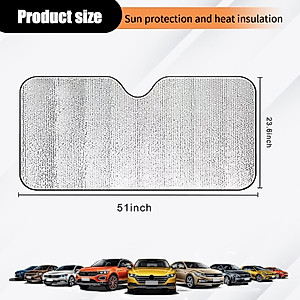 QODOLSI Pack-1 Car Windshield Sunshade, 51.1" x 23.6" Front Windshield Sunscreen Heat Shield, Front Window Sun Protector Cover, Universal for Auto SUVs UV Rays & Sun Heat Interior Protector (Silver)