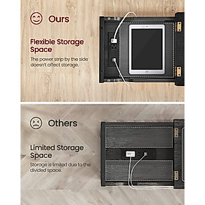 VASAGLE Side Table with Storage, End Table with USB Ports and Outlets, Nightstand with Charging Station, Fabric Bags, for Living Room, Bedroom, Ebonized Oak Finish and Black ULET310B42