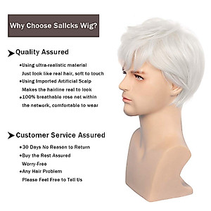 Mens White Wigs Short Layered Natural Cosplay Costume Halloween Synthetic Heat Resistant Replacement Wigs