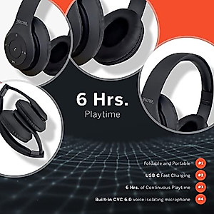 Santana ZEBOP by Carlos Santana, Hi-Fi Stereo Over-Ear Headphones, Bluetooth Headset with Microphone & 40mm Neodymium Drivers for Thundering Bass, Folding Headphone with Plush Protein Earpads, Black