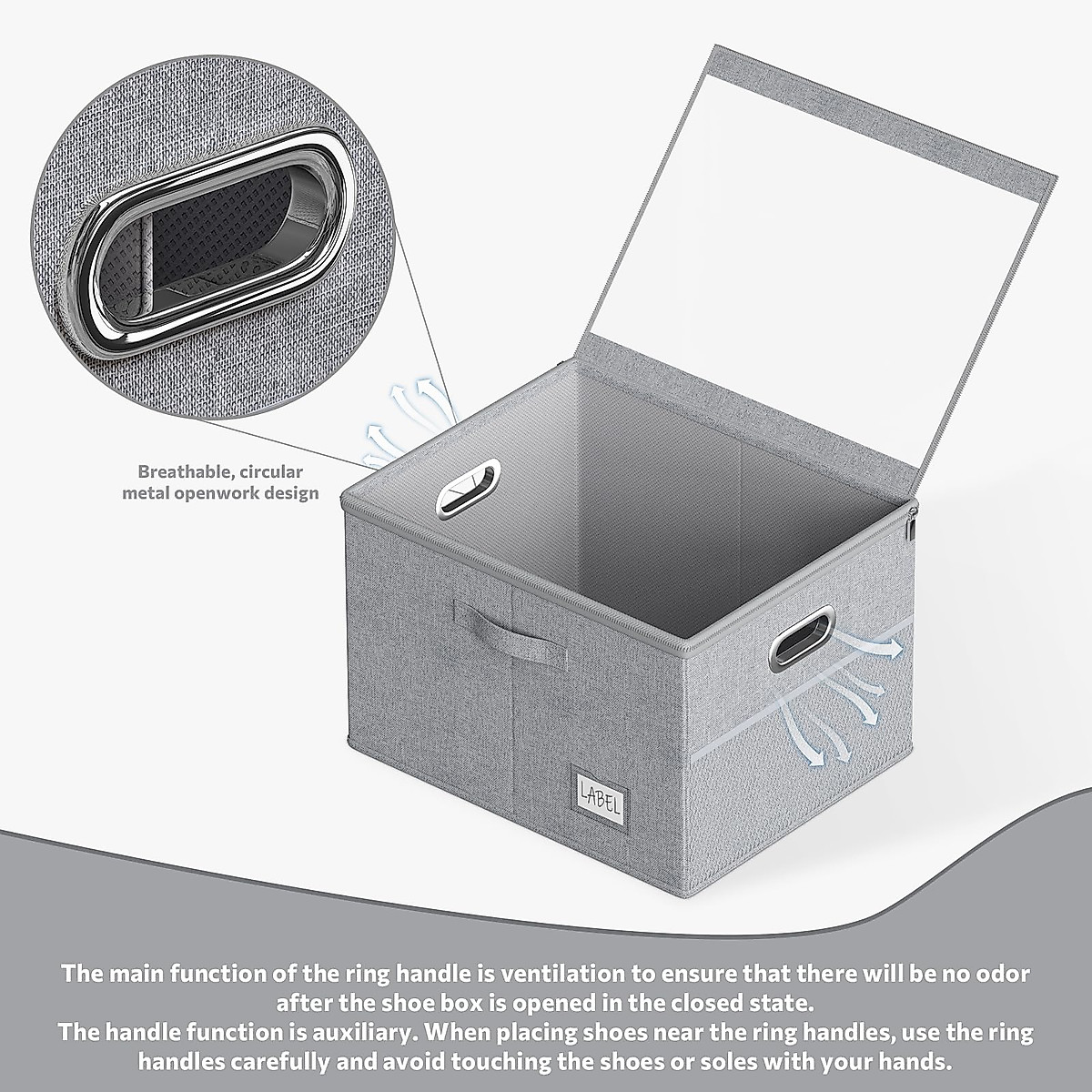 2 Pack Shoe Organizer for Closet Large Shoe Box Storage Containers with Clear Window Space Saving Shoe Bin with Foldable Bottom Support Adjustable Dividers Fits 32 Pairs (Grey, (19.7x15.7x13inch) x2)