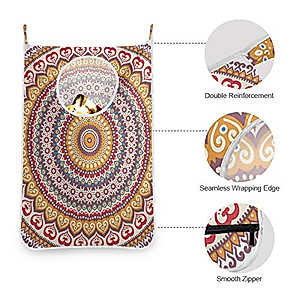 ATTX Colorful Ethnic Pattern Hanging Laundry Hamper Bags Large Door Hampers for Dirty Clothes, Washing Baskets with Hooks 1 Packs