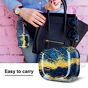 JIAXIUFEN Compatible with AirPods Pro Case Cover Gold Sparkle Glitter Marble Design Cute Full Protective Silicone TPU Skin Accessories for Women Girl Dark Blue