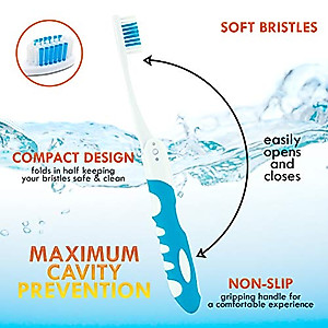 Travel Toothbrush, Portable Toothbrush Built in Cover, Travel Size Toothbrush For Hiking, Camping, and Traveling, Folding Toothbrushes, Collapsible Blue-Green Travel Toothbrush Kit (2 Pack-Soft)