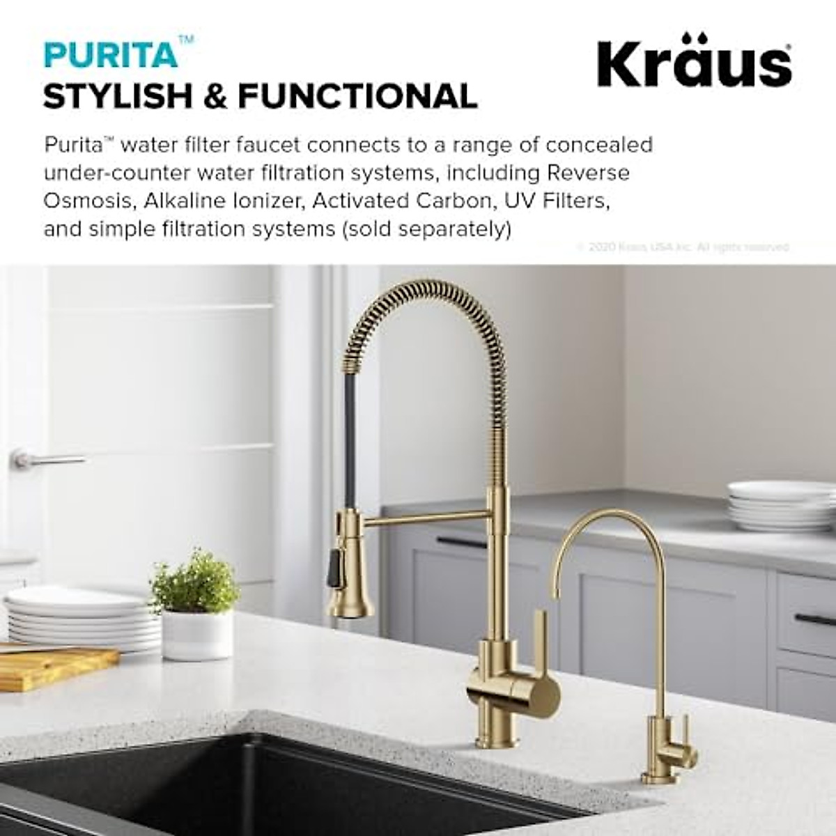 KRAUS Purita 100% Lead-Free Kitchen Water Filter Faucet in Brushed Gold, FF-100BG