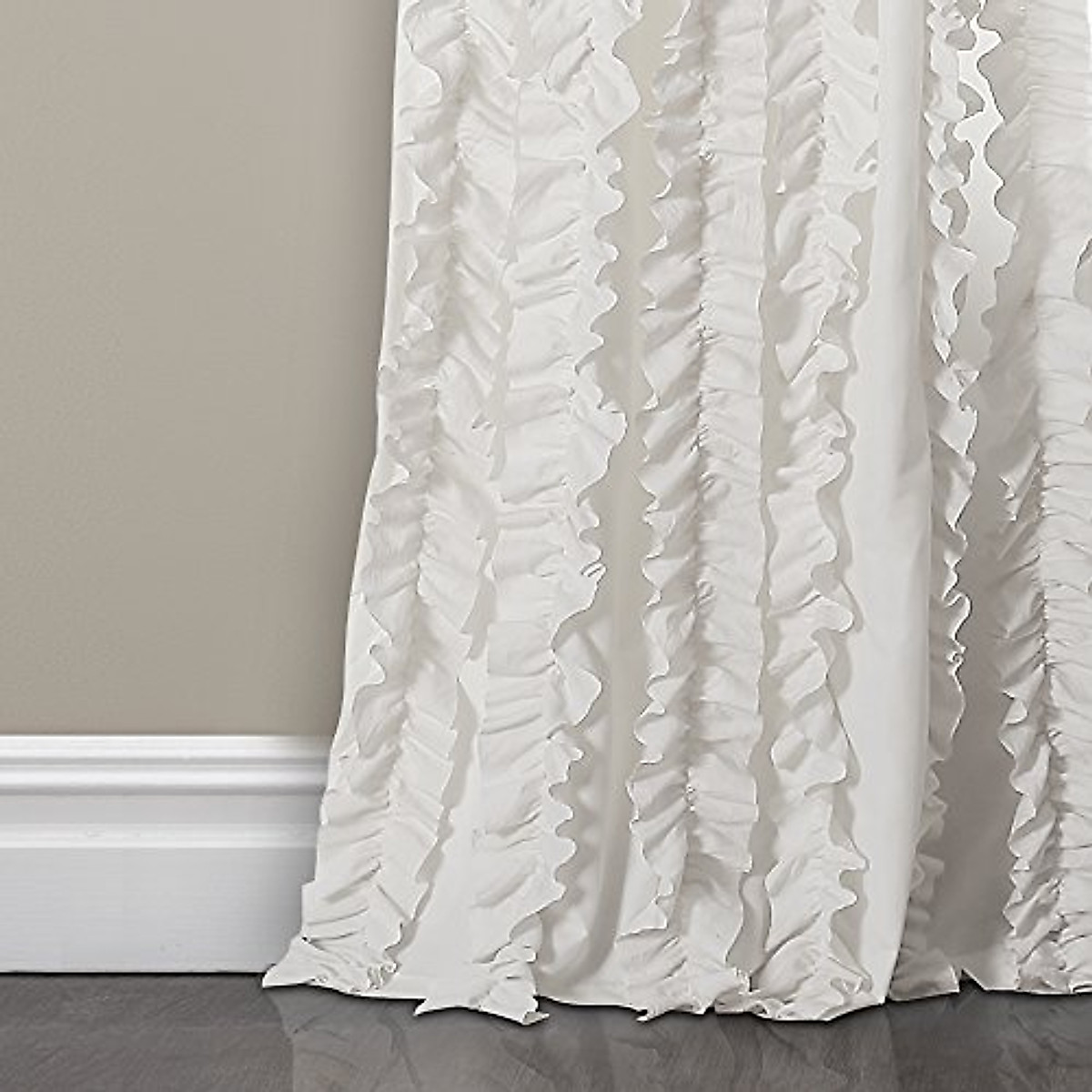 Lush Decor, White Sophia Ruffle Curtain | Textured Window Panel Set for Living, Dining Room, Bedroom (Pair), 84” x 40, 84" x 40"