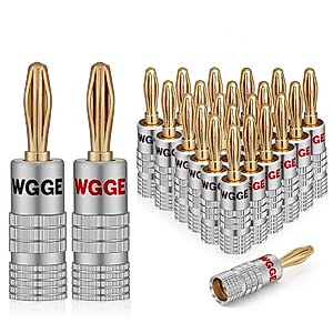 WGGE WG-009 Banana Plugs Audio Jack Connector 12 Pairs / 24 pcs, 24k Gold Dual Screw Lock Speaker Connector for Speaker Wire, Wall Plate, Home Theater, Audio/Video Receiver and Sound Systems…