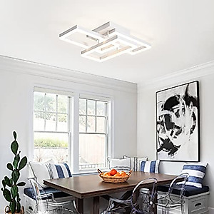 LED Ceiling Lights Fixture, Square Modern Ceiling Light, 100W LED Flush Mount Ceiling Light Fixtures, Remote Control Dimmable 3000K-6500K for Dining Room, Living Room, Kitchen, Bedroom, Office (White)