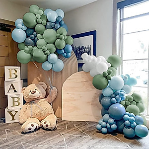Dusty Blue Sage Green Balloon Garland Kit Olive Green Grey White Baby Blue Latex Balloons Boho Balloon Arch kit for Gender Neutral Baby Shower Birthday Bridal Wedding Party Decoration